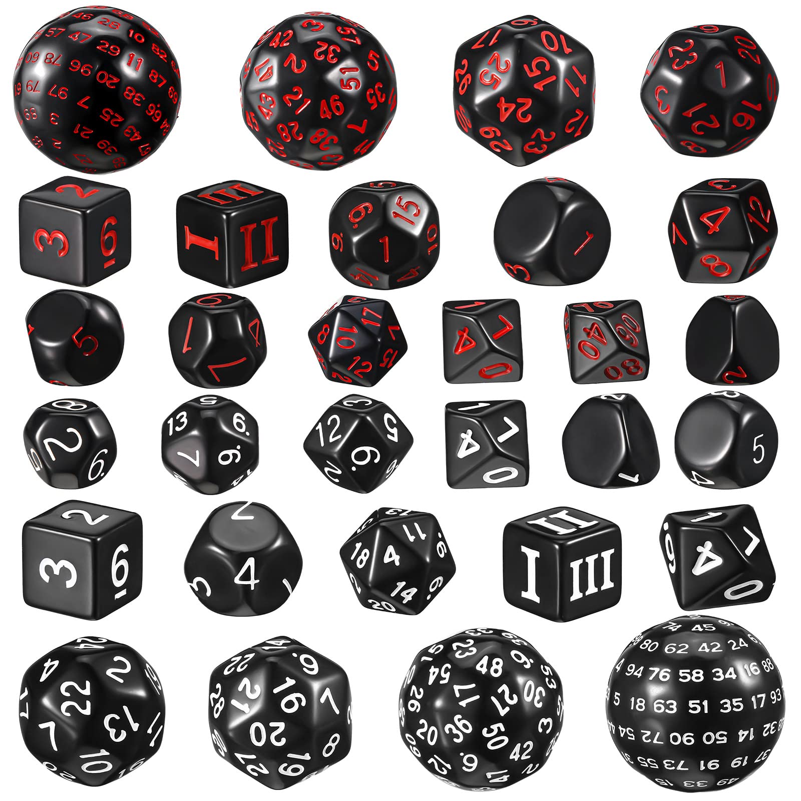 30 Pieces Polyhedral Dice Set 100 Sides Dice Set D3-D100 Spherical Dice in Opaque Black for Role Playing Table Games Party Supplies