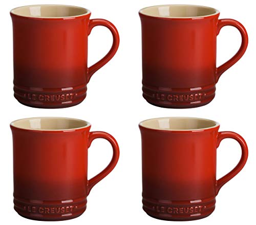 Le Creuset Stoneware Set of 4 Mugs, 14 oz. each, Cerise