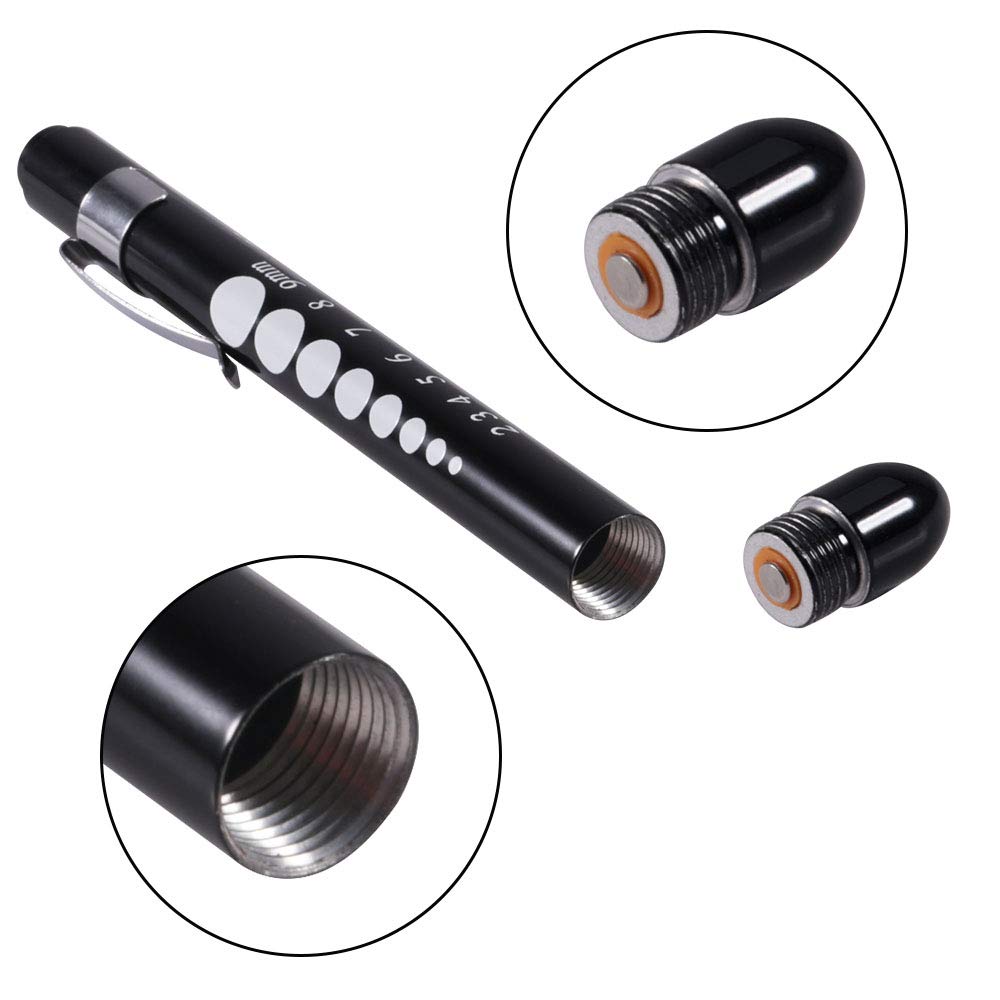 Aokin Pen Light with Pupil Gauge, Reusable LED Penlight Medical for Doctor Nurse Diagnostic etc, White Light, Black and White