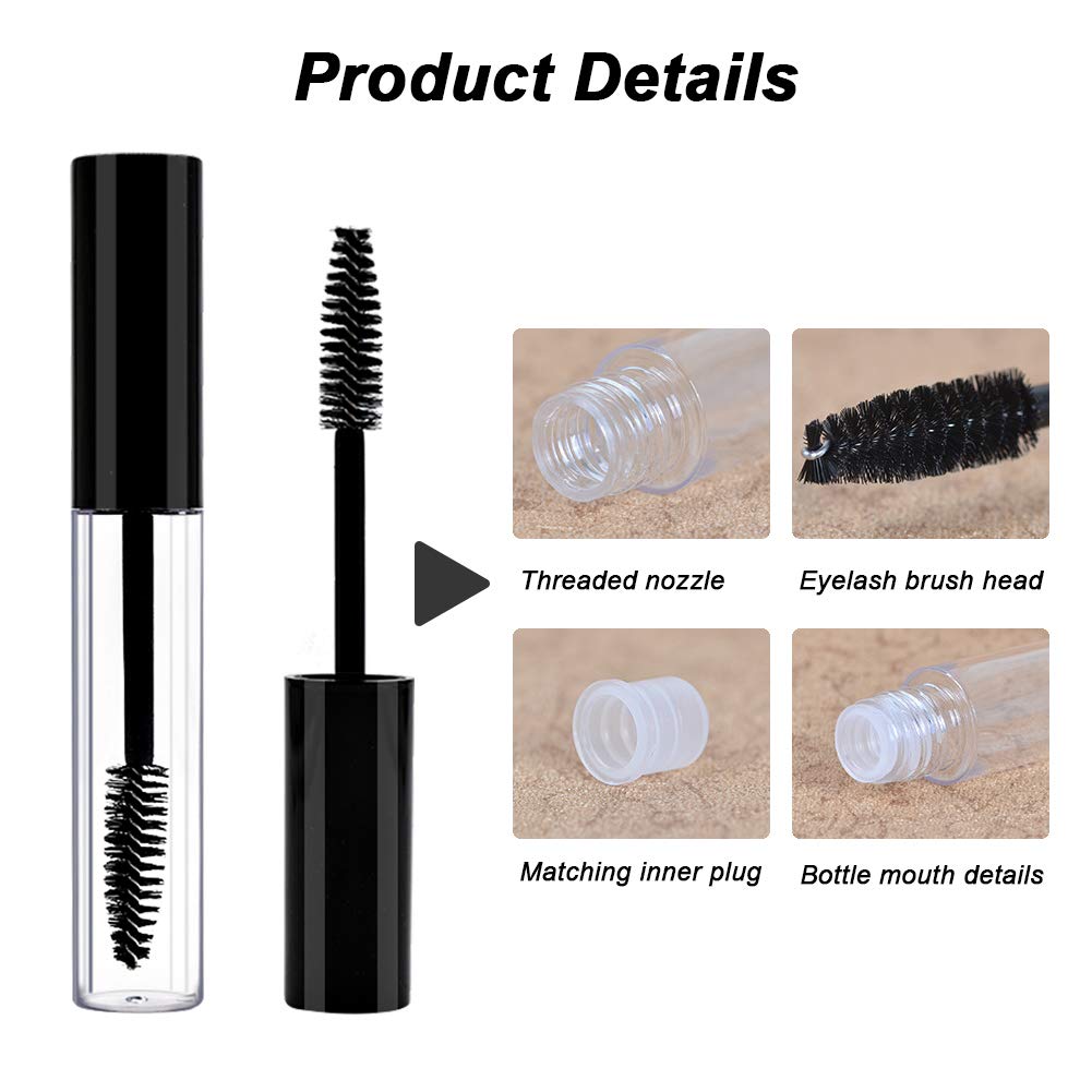 3 pack 10ml Empty Mascara Tube with Eyelash Wand, Eyelash Cream Container Bottle with Funnels Transfer Pipettes