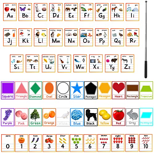 59 Pieces Alphabet Bulletin Board Set, Manuscript ABC Number Line Shapes Colors Cards, Early Learning Posters for Kindergarten Preschool Homeschool Classroom Wall Decorations