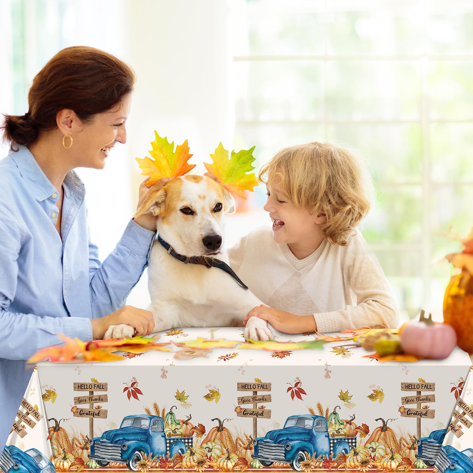 3 Pack Fall Tablecloth for Rectangle Tables, Disposable Fall Pumpkin Thanksgiving Table Cover, Maple Leaf Truck Fall Farmhouse Plastic Table Cloth for Autumn Thanksgiving Harvest Party Decorations
