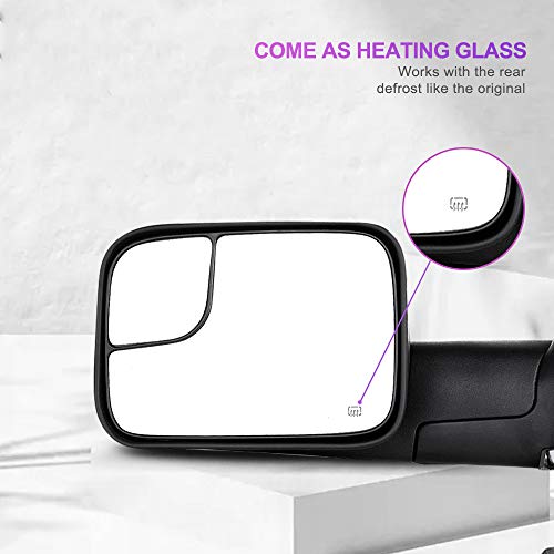 INEEDUP Tow Mirror Towing Mirror Fits for 2002-2008 for Dodge for Ram 1500 2003-2009 for Dodge for Ram 2500/3500 with Left Side Power Operation Heated Without Turn Signal Light