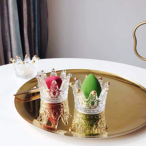 Lemonadeus Beauty Blender Holder Makeup Sponge Holder Crown Glassware Stand Storage Powder Puff Display Stand(2 Pack) (1 gold and 1 clear)