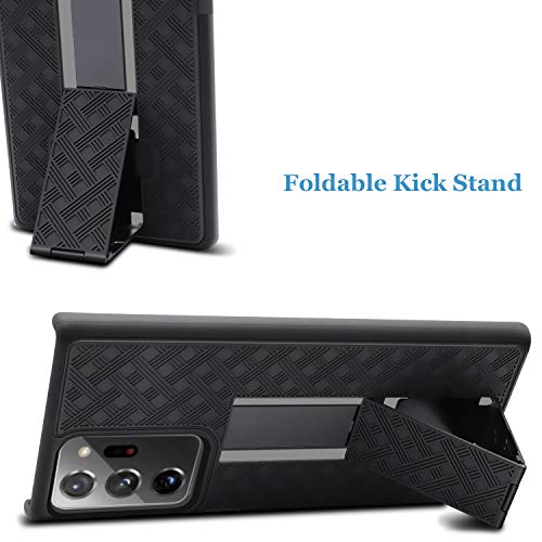 Samsung Note 20 Ultra Case, Fingic Note 20 Ultra Holster Case Combo Shell Slim Rugged Case with Built-in Kickstand Swivel Belt Clip Holster Shockproof Cover for Samsung Note 20 Ultra 6.9 inch, Black