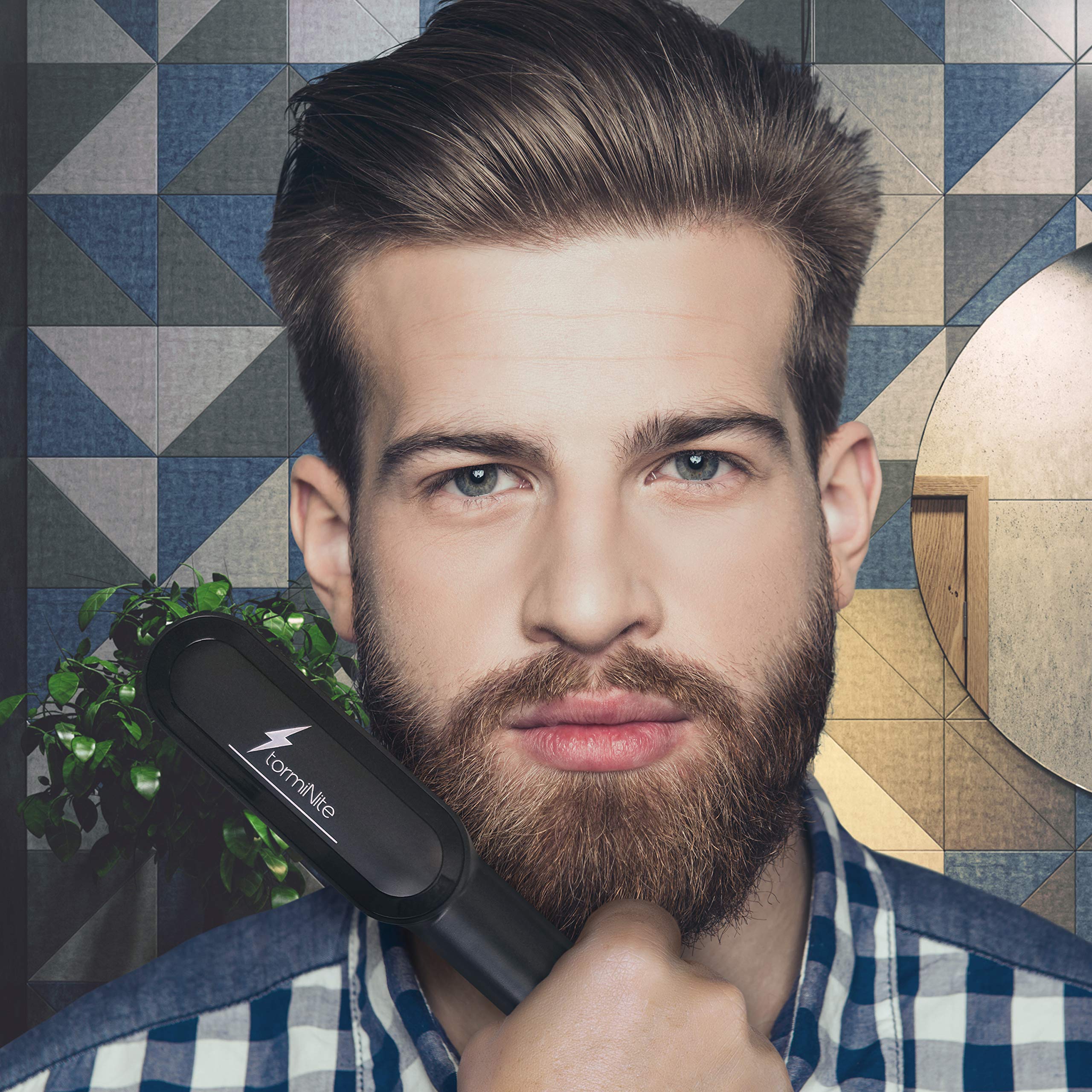 Beard Straightener Brush w/Free Beard Balm & Comb, Premium Hair Straightening Brush Kit, Heated Beard Comb, 3-Heat Settings, Fast Heat Beard Brush for Men - StormiNite