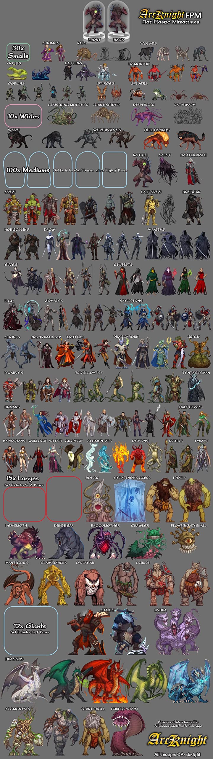 Arcknight Flat Plastic Miniatures: DM Starter Set; 167 Unique Classic and Iconic Minis for DND 5e and Pathfinder; Affordable, Skinny Figurines for Dungeons and Dragons and Other Tabletop RPG Games