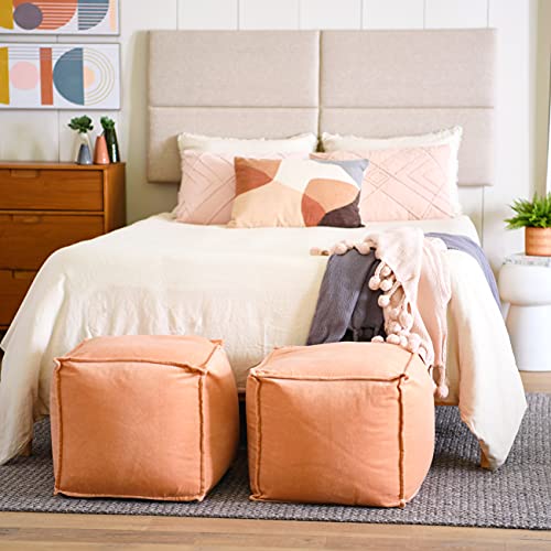 Main + Mesa Embroidered Cotton Geometric Lumbar Pillow, Blush