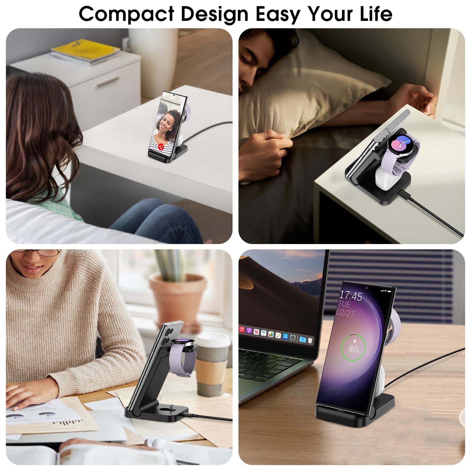 2023 Charging Station/Stand for Samsung/Android Multi Devices, Foldable Travel Fast Charger Pad for Samsung A54/A53/S23/S22/Note20/Z Fold, Buds, Wireless Charger for Galaxy Watch 6/5/4/3