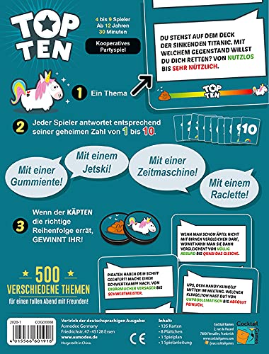 Asmodee Cocktail Games | Top Ten | Party Game | Nominated for Game of The Year 2022 | 4-9 Players | from 12+ Years | 30 Minutes | German