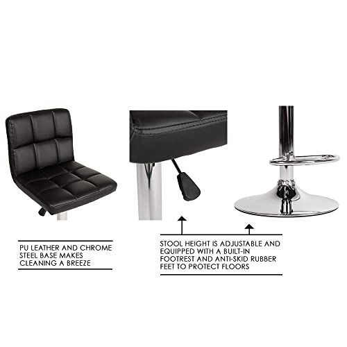 BestOffice Bar Stool Barstools Bar Chairs Counter Height Adjustable Swivel Stool with Back PU Leather Kitchen Counter Stools Set of 2 Dining Chairs (Black)