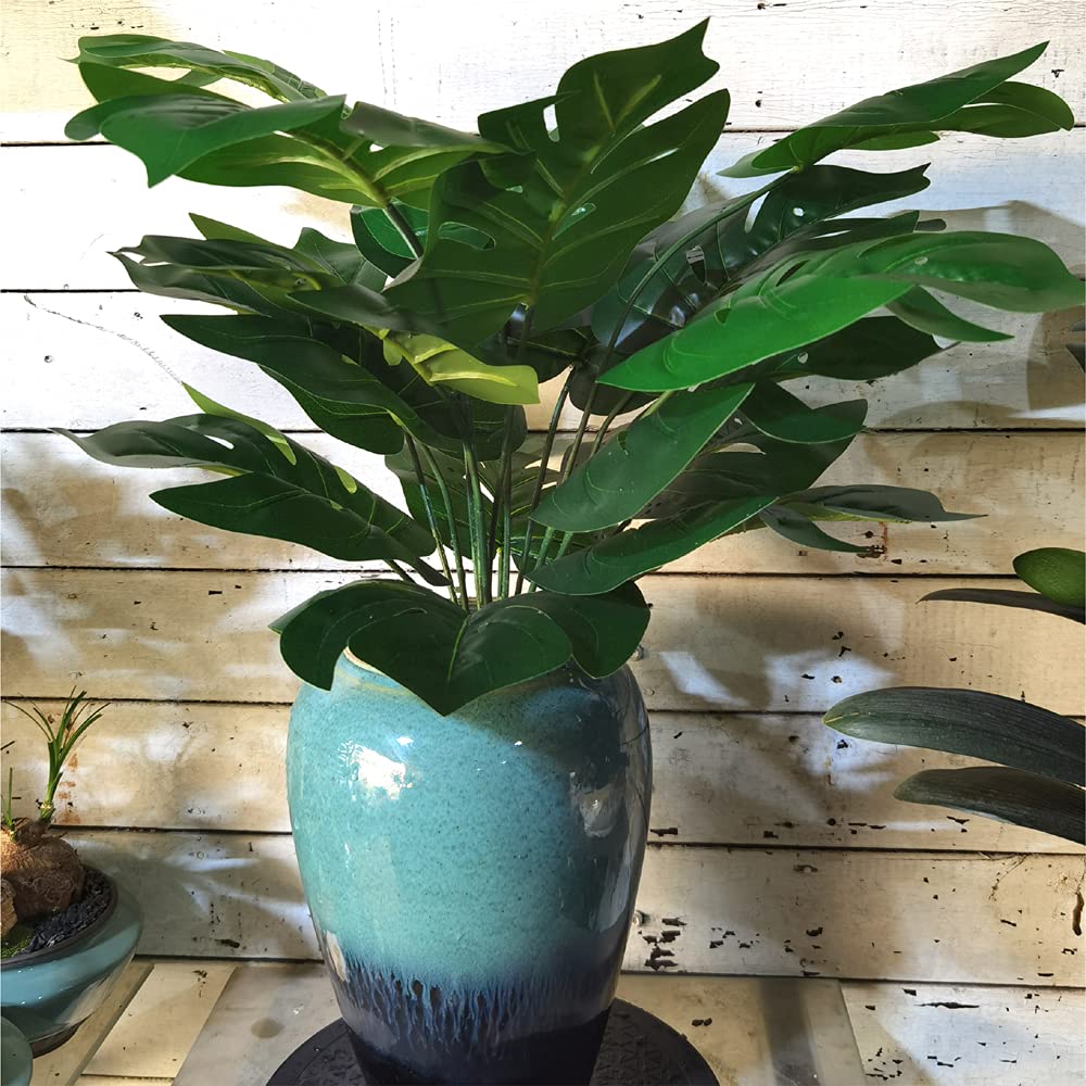 Artificial Tropical Plant turtleback Leaf (Green 18 Stems Leaves) Artificial Plant for Home Garden Office Store Decoration