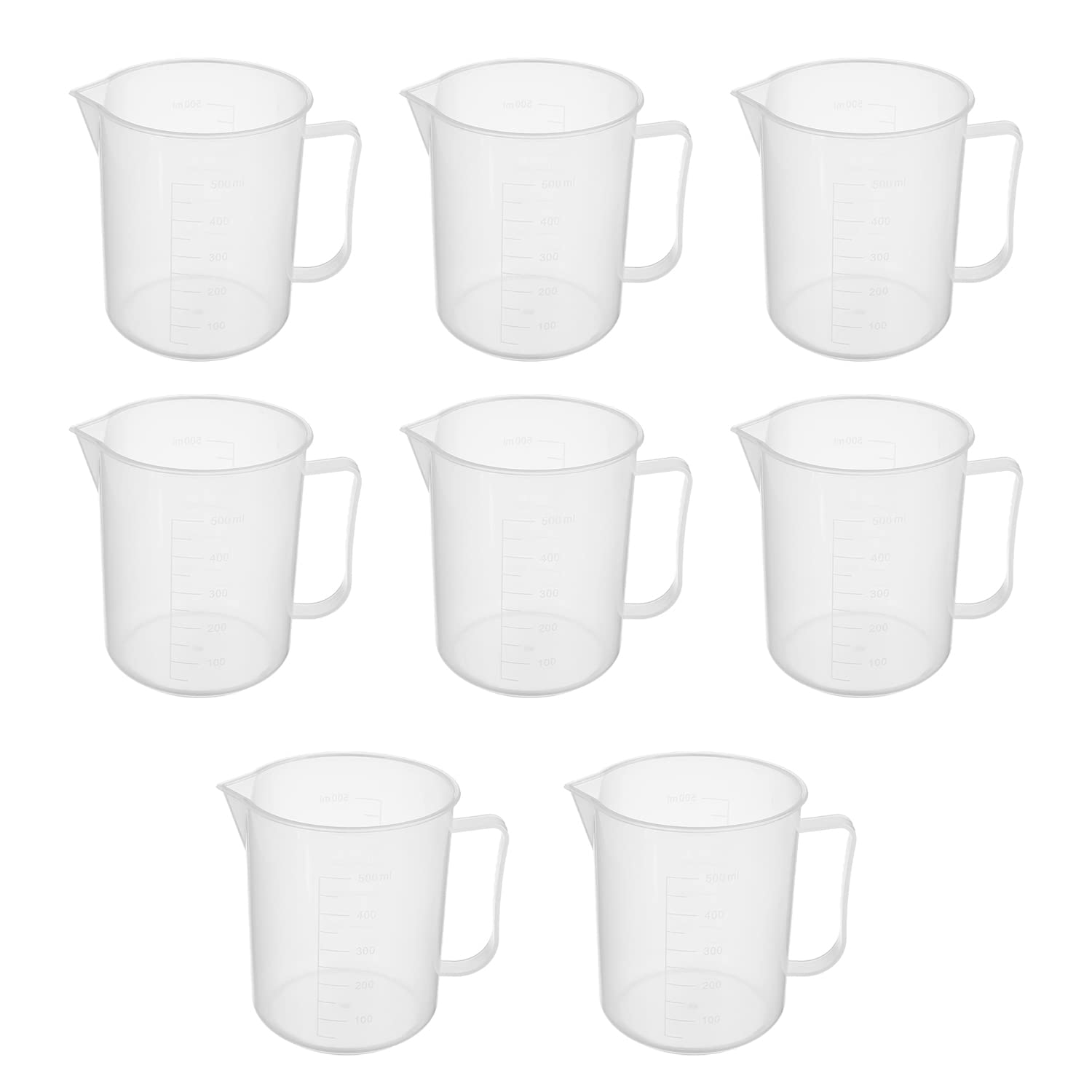 Othmro 9PCS 16oz Measuring Cup, PP Plastic Graduated Beaker, Transparent Measuring Pitcher with Handle for Lab Kitchen Liquids(500ml)