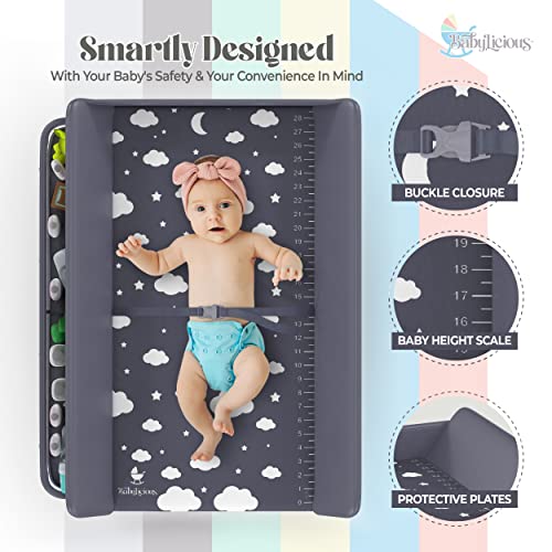 Babylicious Baby Portable Changing Table - Foldable Changing Table with Wheels - Portable Diaper Changing Station - Adjustable Height Baby Changing Table-Safety Belt and Large Storage Rack for Infants