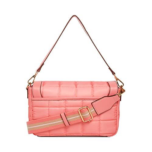 Anne Klein Quilted ak Nylon Shoulder Bag, Rose Apple/Rose Apple/Rose Apple-Light Coffee