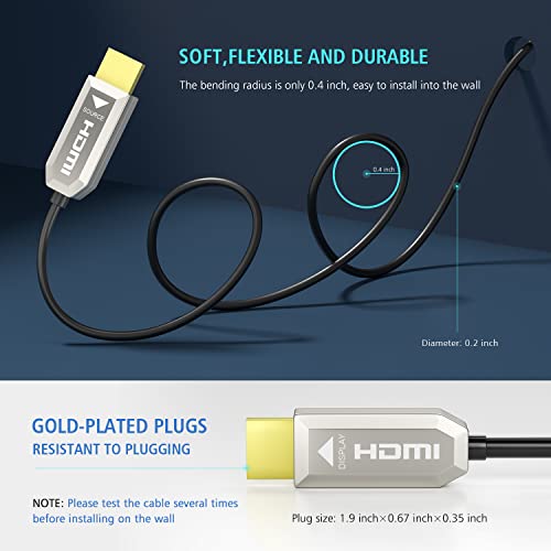 AOZISTech 8K HDMI 2.1 Fiber Optic Cable 40FT 8K@60Hz 4K@120Hz 48Gbps Dynamic HDR eARC Compatible with PS5/4, Xbox Series X, RTX 3080 3090, LG C9