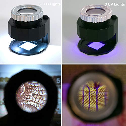 Loupe Magnifier 30X Aluminum Alloy Magnifier Illuminated Adjustable Focal Length Desktop Magnifier with 6 Lights for Jewelry Textile Optical Currency Coins Stamps Circuit Board Gems …