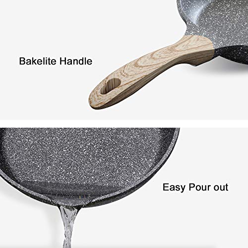 JEETEE 8 Inch Nonstick Frying Pan, Stone Coating Cookware, Nonstick Omelette Pan with Heat-Resistant Handle, Induction Skillet for Eggs (Grey)