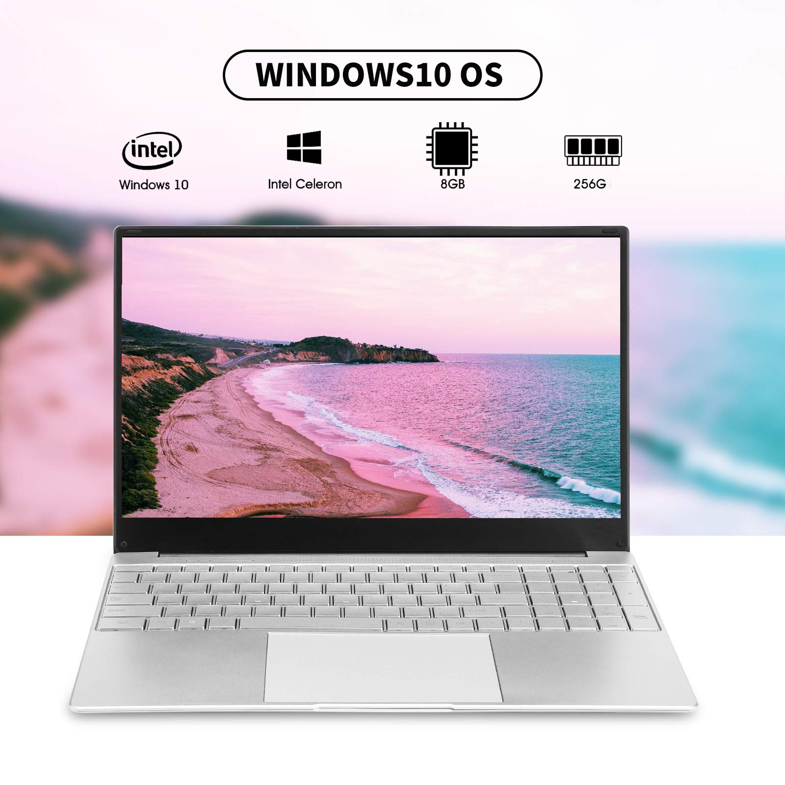 2021 15.6-inch Laptop 8G + 256G celeron J4115 high-Performance Quad-core CPU, 2PCS 4500mAh can Work continuously for 6-8 Hours, WiFi, HDMI, Bluetooth 4.0, Windows 10 (Silver 8G+256G)