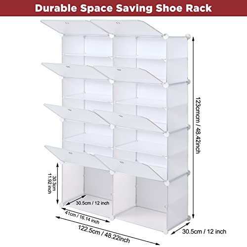 ASDET U&I Shoe Rack Organizer, 7 Tier Shoe Storage Cabinet 28 Pair Plastic Shoe Organizer 14 Grids Shoe Shelves for Closet Hallway Bedroom Entryway, White
