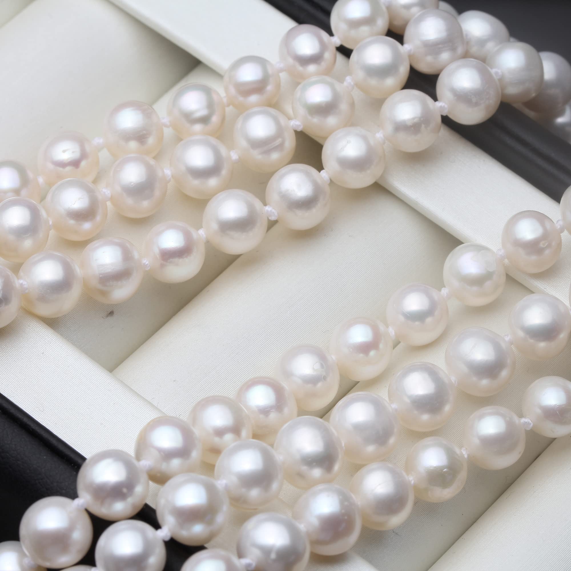 3 Multiple Layered Triplets Strand Pearl Necklace for Women,White Freshwater Pearls Necklace Mother's Day Gift