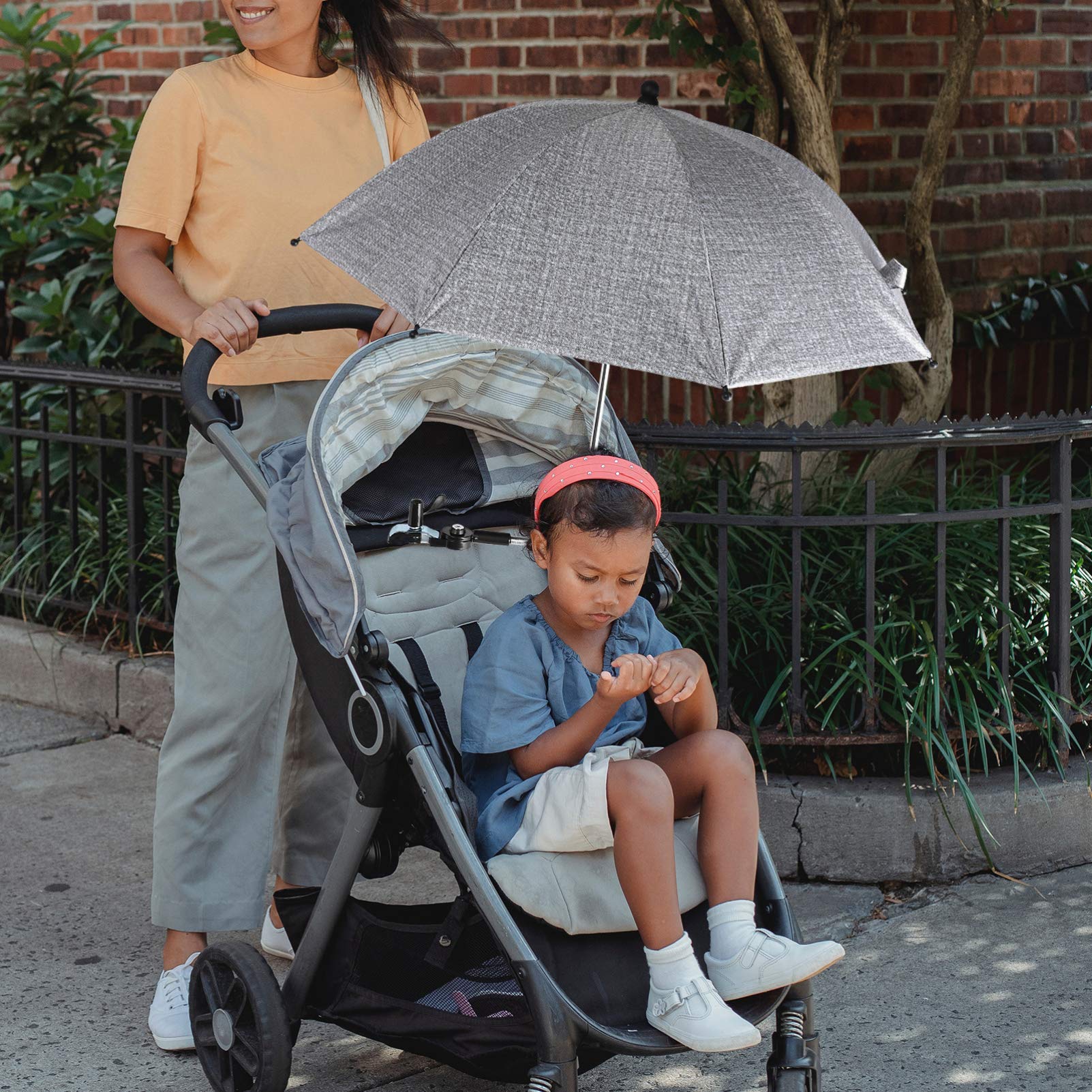 TOYANDONA Stroller Sun Cover Umbrella Clip On Sun Shade Blackout Blind UV Rain Protection Umbrella for Strollers Bicycle Baby Carriage Cart Grey