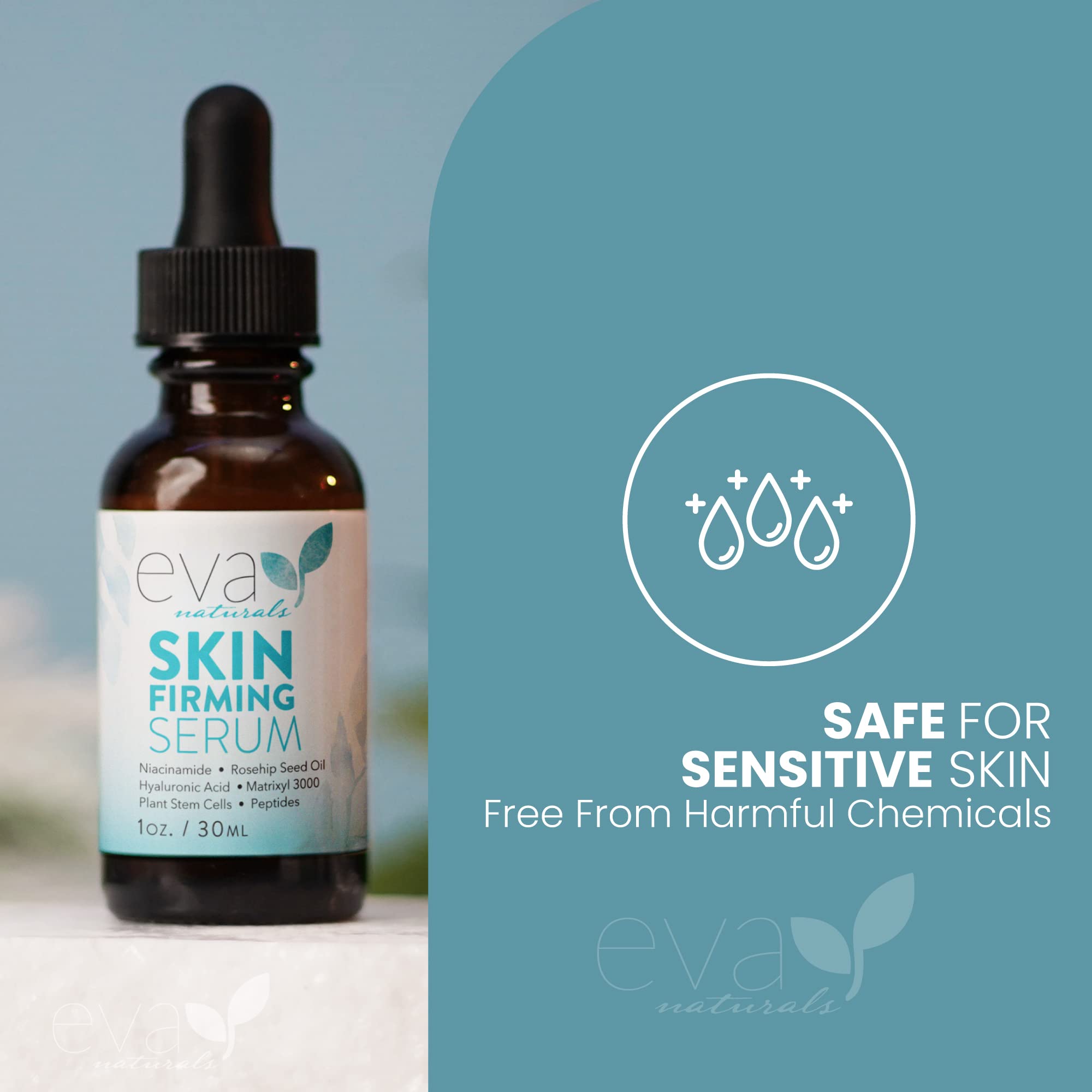 Eva Naturals Skin Firming Serum with Niacinamide and Hyaluronic Acid, 1 oz