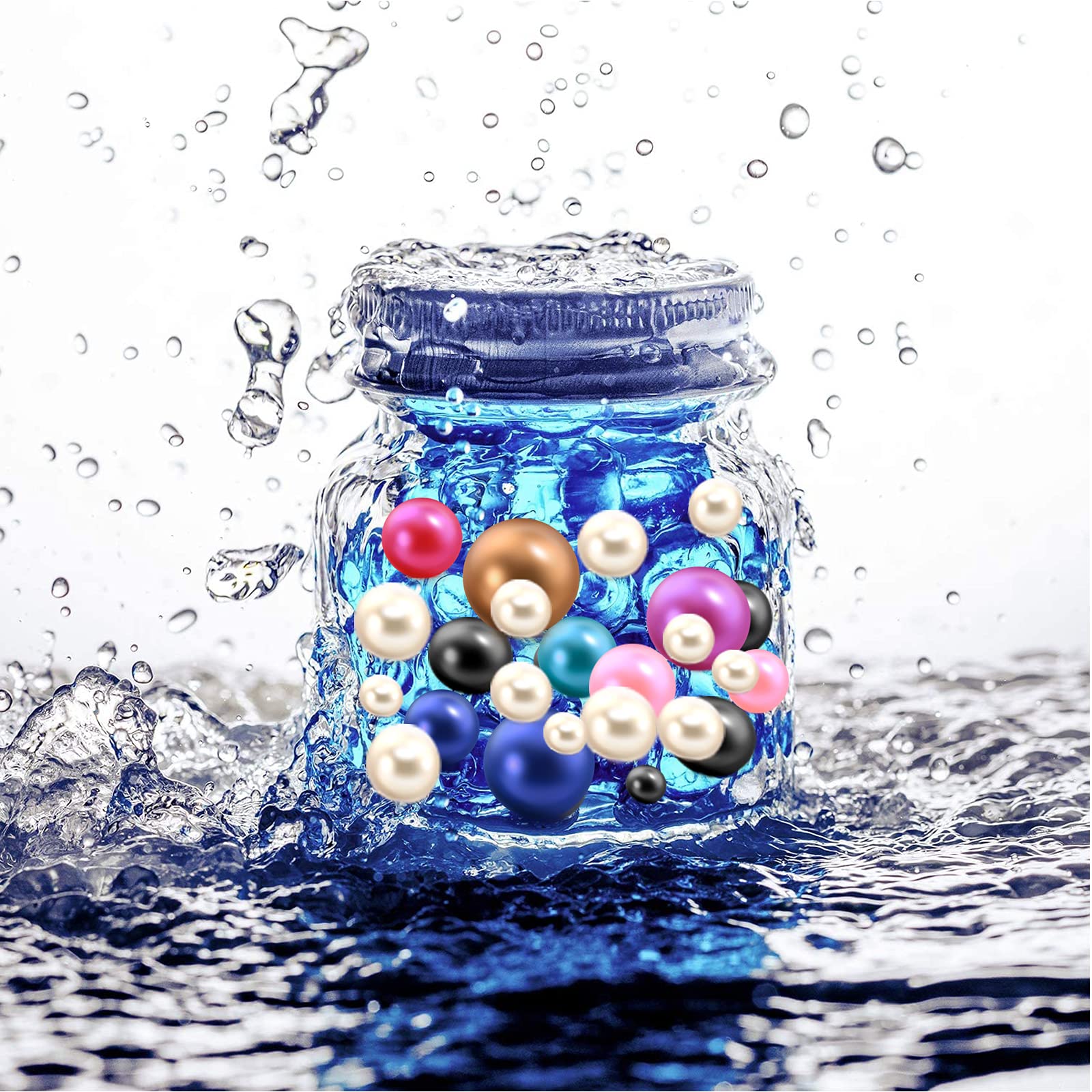 200 Pieces Floating NO Hole Pearls and 10000 Pieces Transparent Water Gels,Floating Beads Pearls for Vases,Pearl Decor(Creamy White,Yellow)