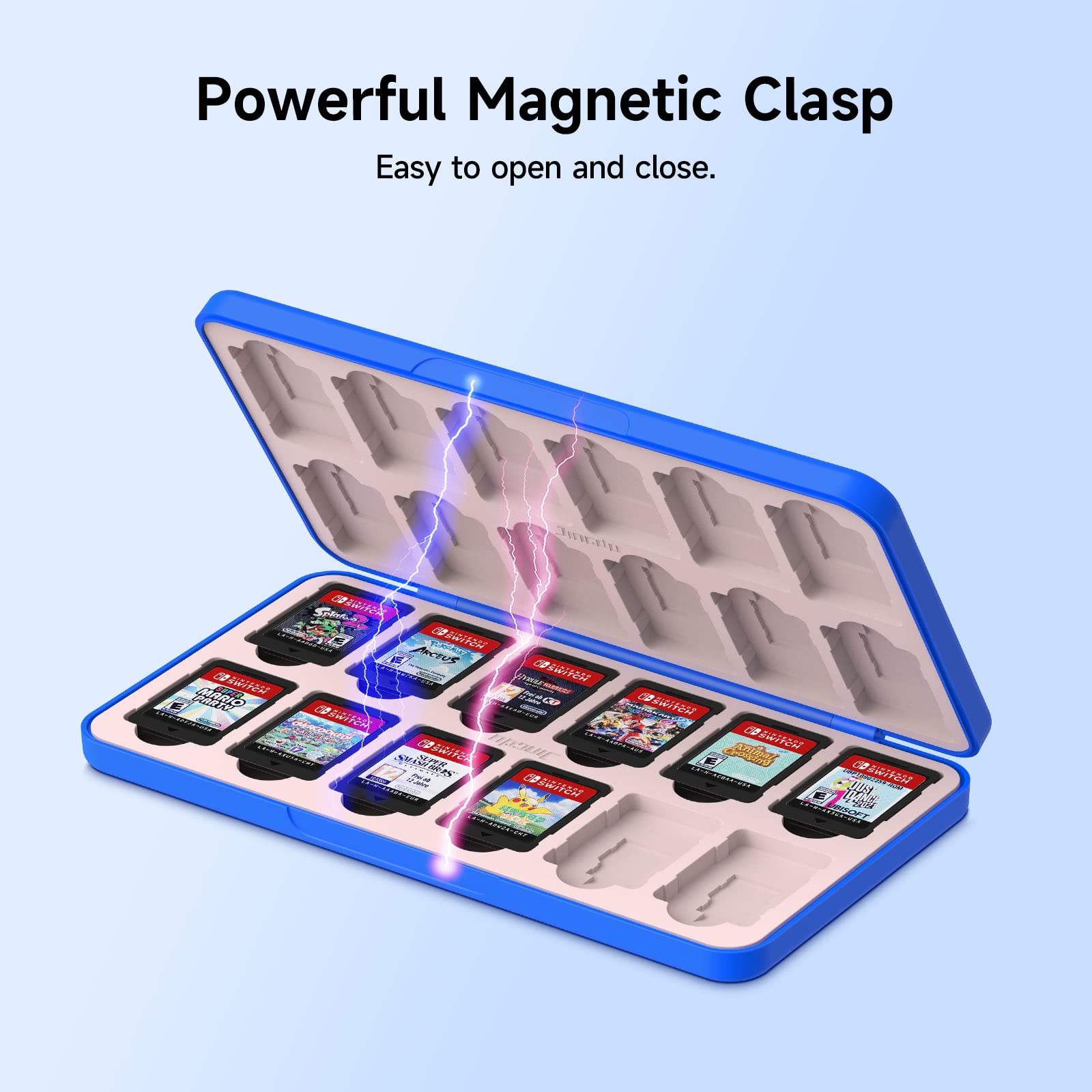 24-Slot Switch Game Card Case Compatible with Switch Game Cards & Micro SD Cards, The Games Holder Organizer Suitable for Switch, Lite & OLED Games, Blue Random Pattern