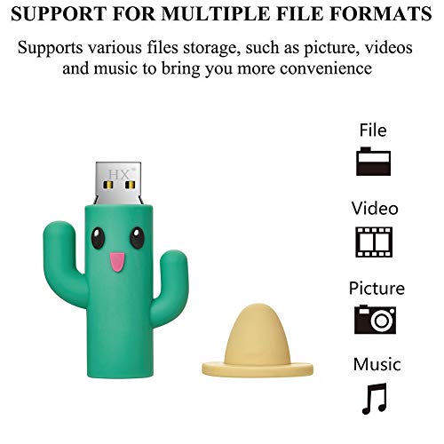 USB Flash Drives, 8GB / 16GB / 32GB / 64GB Waterproof Cute Silicone USB 2.0 USB Memory Stick Data Storage Pendrive Thumb Drives (32GB, Cactus)