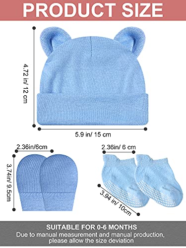 Baby Ears Newborn Hats Mittens and Socks Set for Boys Girls Beanie Hat 0-6 Month (White, Black, Gray, Light Blue, Navy Blue,5 Set)