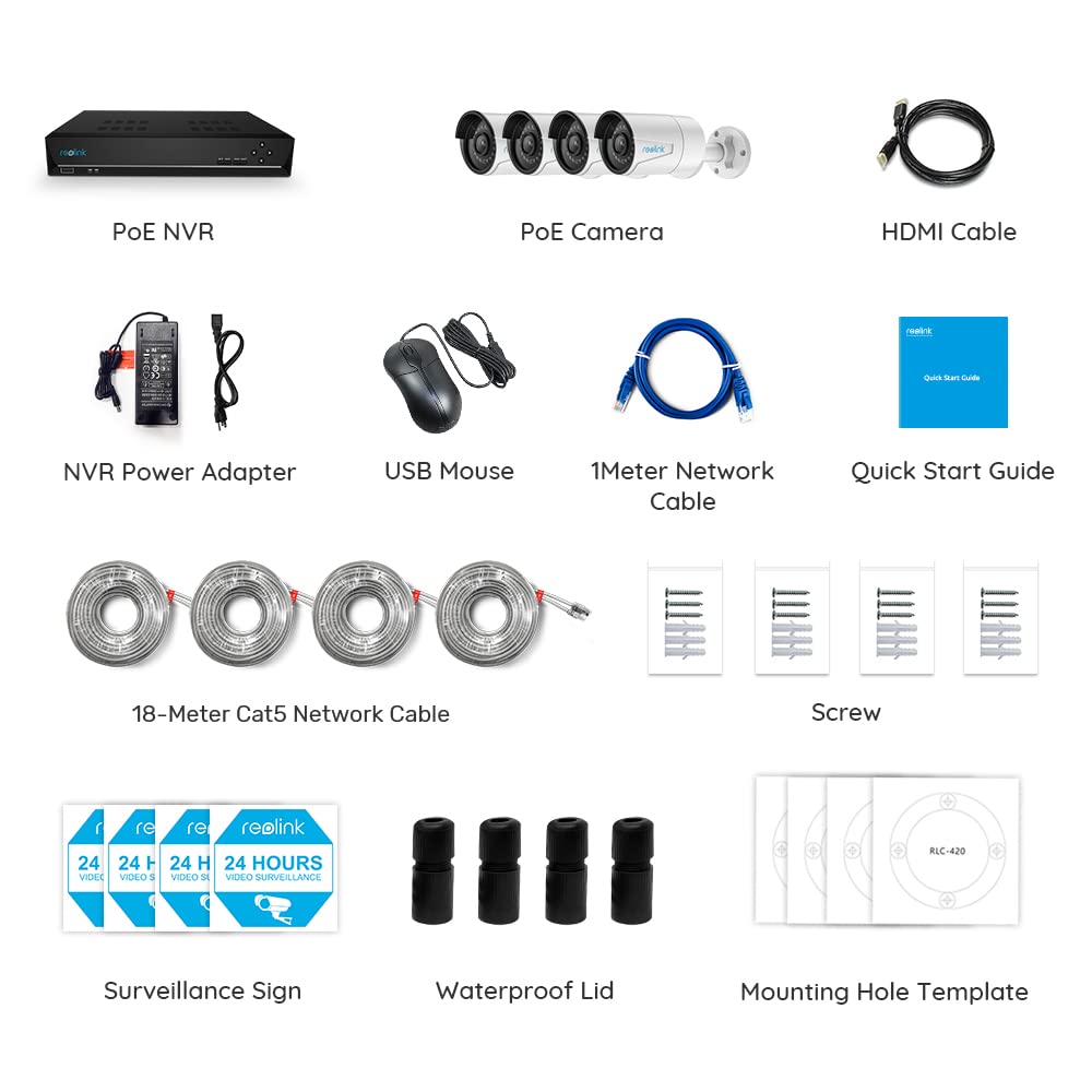 Reolink 4MP PoE Security Camera System Bundle, 8pcs 4MP IP Cameras, a 8CH NVR Pre-Installed with 2TB HDD(Include 4 x 18M Cat5 Cable)
