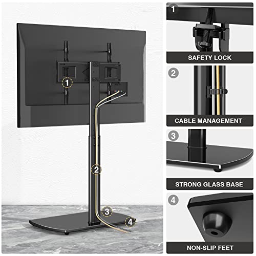 Universal Floor TV Stand with Mount Swivel and Height Adjustable for Most 26 to 65 Inch LCD LED OLED Flat Panel and Curved Screen TVs, Tall TV Stand Space Saving for Corner and Bedroom, Black