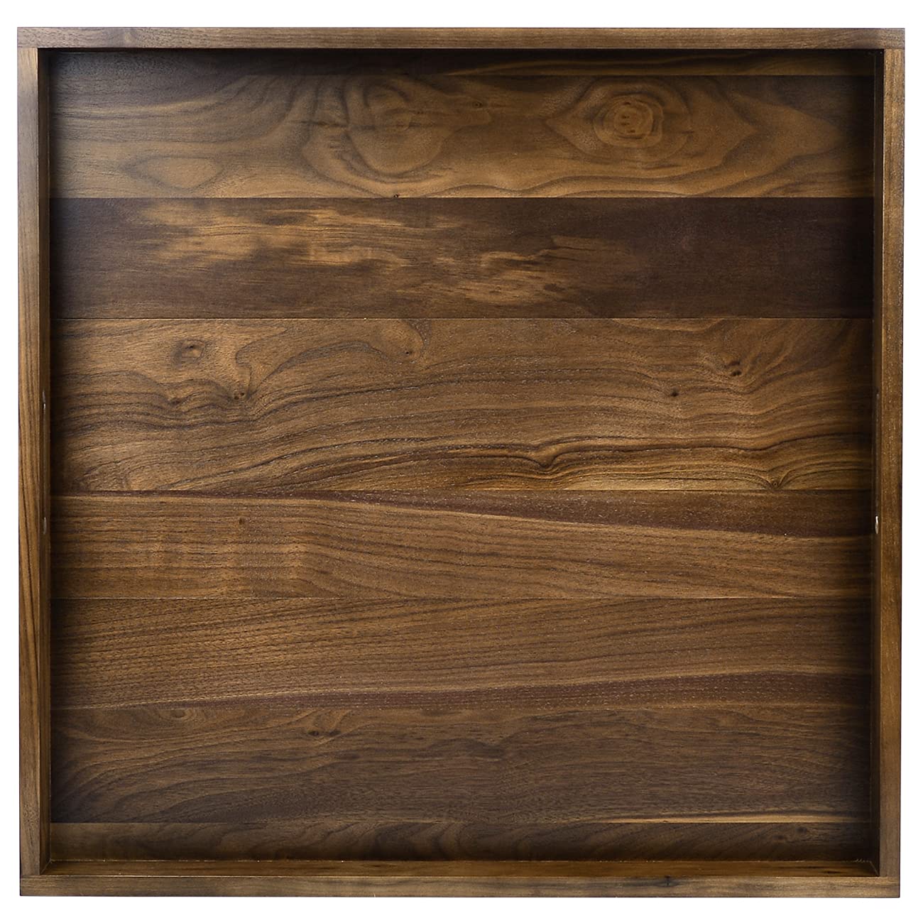 24"x 24" Square Solid Black Walnut Wood Serving Tray Ottoman Tray Extra Large Wood Trays with Handles Wooden Serving Tray for Oversized Ottoman Home Breakfast in Bed Tea Coffee