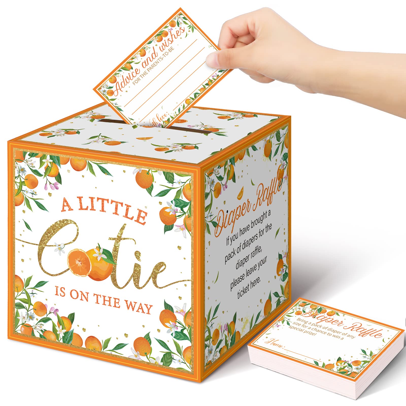 51 Pieces Little Cutie Diaper Raffle Tickets with Diaper Raffle Card Box for Baby Shower Decorations Little Cutie Diaper Raffle Sign Box Diaper Raffle Game Insert Advice and Wishes Diaper Raffle
