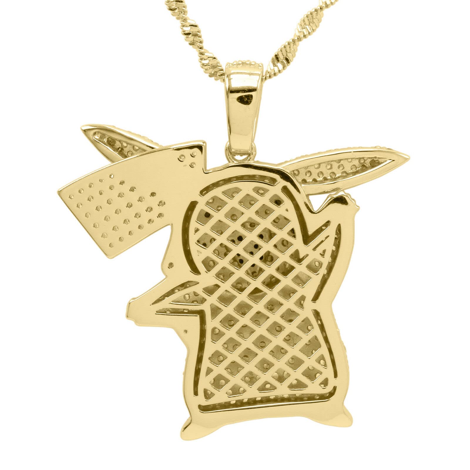 AryanJewels 1.00 Ct Round Cut Multi-Color Diamonds Pokemon Pikachu Women's Charm Pendant Necklace 925 Sterling Silver 14K Yellow Gold Over