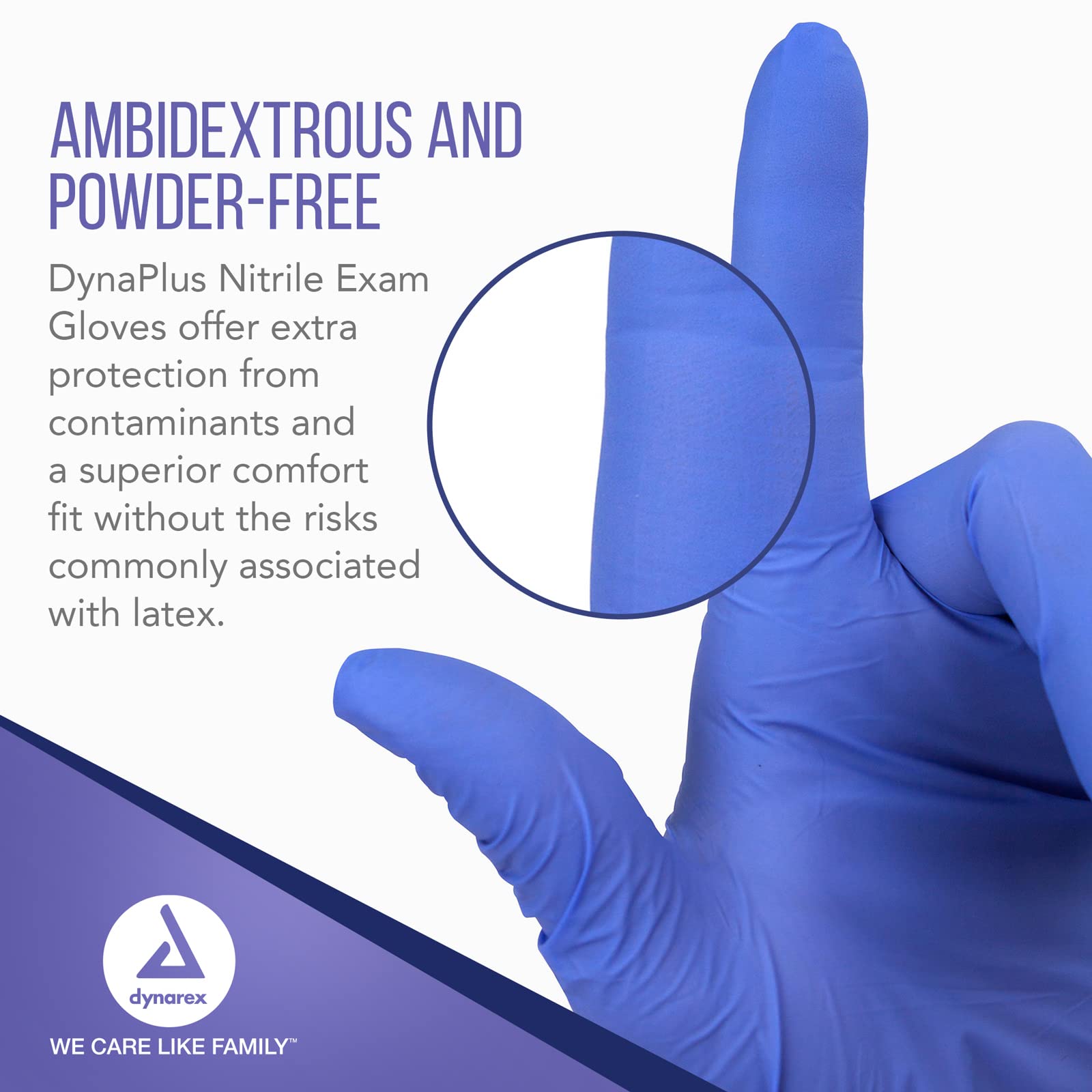 Dynarex DynaPlus Disposable Nitrile Exam Gloves, Powder-Free, Latex-Free, Strength + Value, Used by Professionals, Blue, Medium, 1 Box of 200
