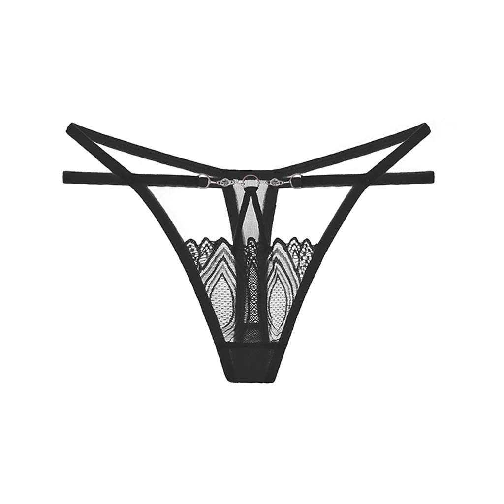 Lethez Women Sexy Lace Panties Thongs Tangas Cross Bandage Briefs G-String Underwear (Free Size, Black)