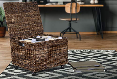 BirdRock Home Seagrass Rolling File Cabinet - Storage Organizer Box with Lid - Home Office Decor - Decorative Organize - Letter Legal Hanging Filing Container - Strong Durable Toy Pillow - Espresso