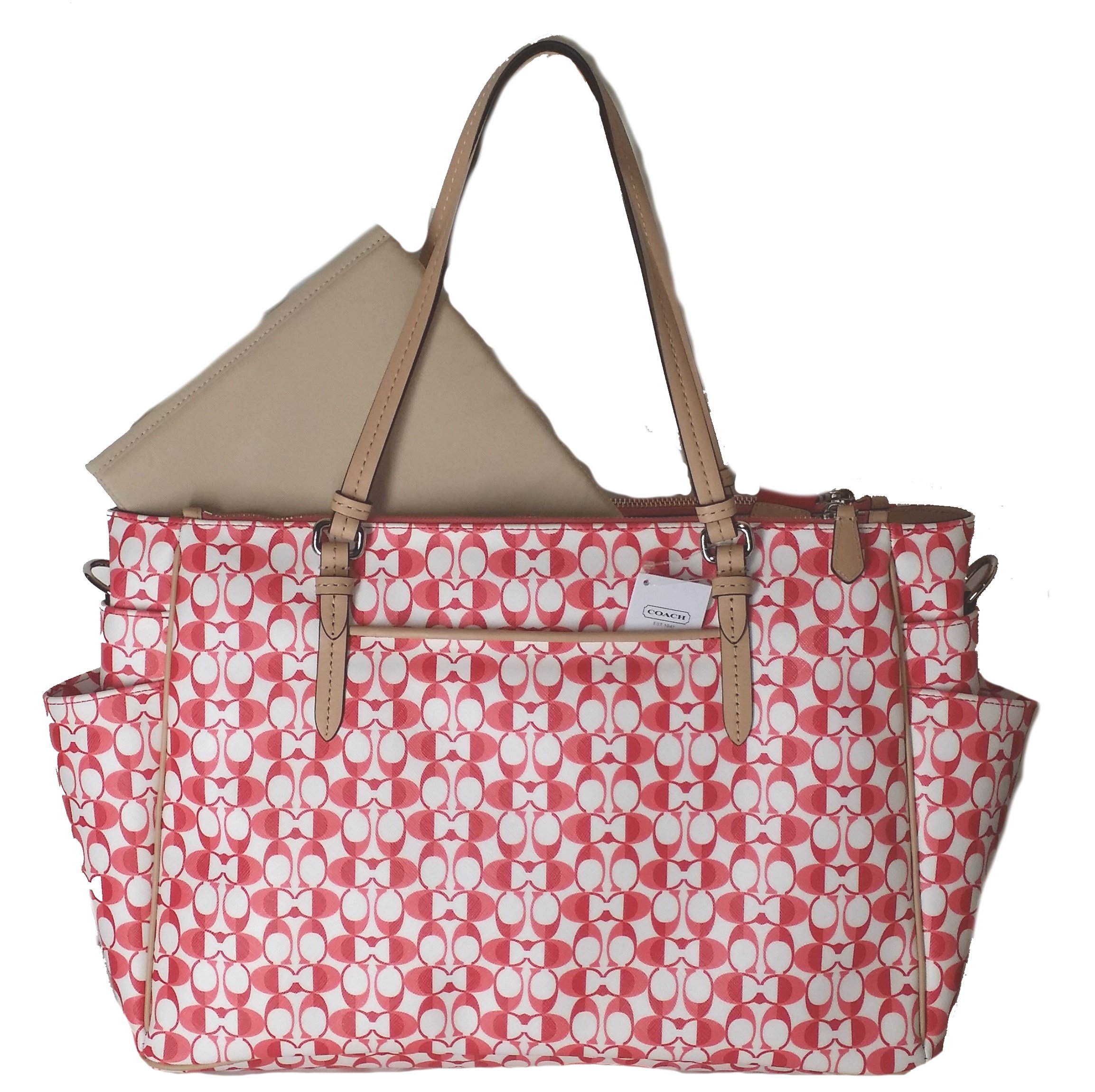 COACH Peyton Dream C Multifunction Baby Diaper Tote in Silver / White Pomegranate / Tan 30541