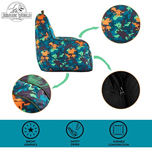 Jurassic World 2 Kids Nylon Bean Bag Chair with Piping & Top Carry Handle, Blue, 18" H x 18" W