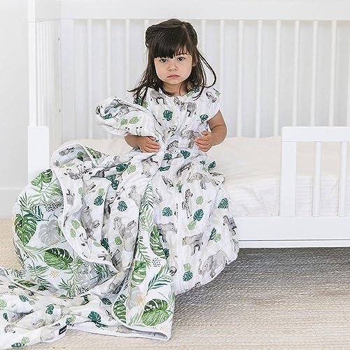 Bebe au Lait Muslin Quilt Blanket, Super Soft 100% Cotton, Snuggle & Swaddle in Comfort, Perfect for Newborn, Babies, & Toddlers, Stroller & Crib Bedding, Large 48" x 48" - Jungle + Rainforest
