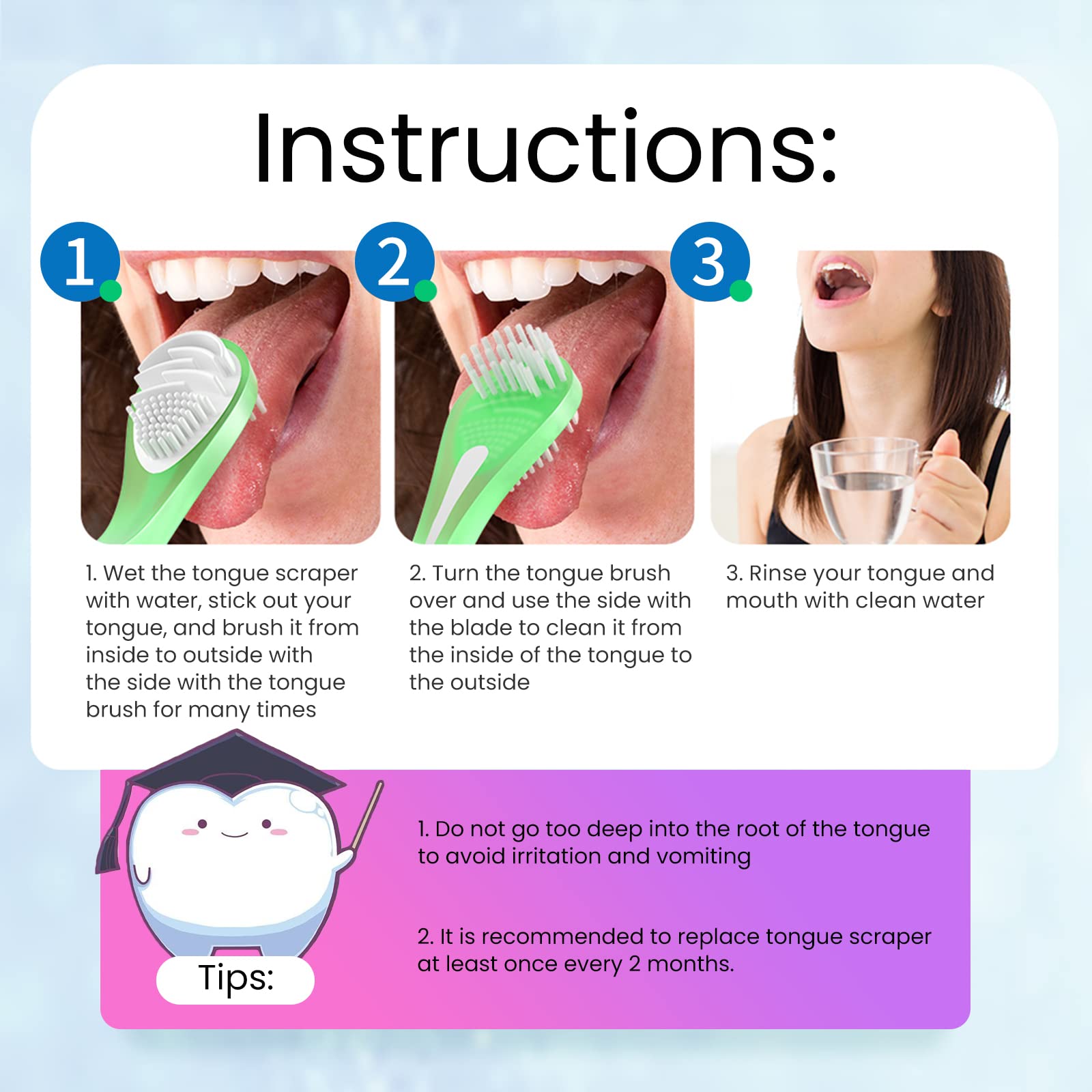 Y-Kelin Double-Side Desiged Tongue Scraper, Ultra-Soft Tongue Brush Tongue Cleaner (3 Pack)