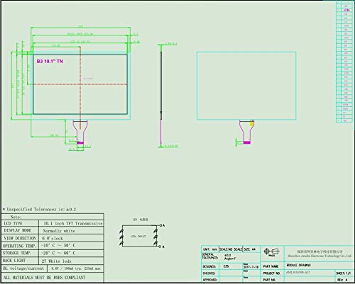 SANZAMELIN 10.1-inch 1024 * 600 Resolution MIPI Interface TN LCD Screen Resistance TP Touch Screen