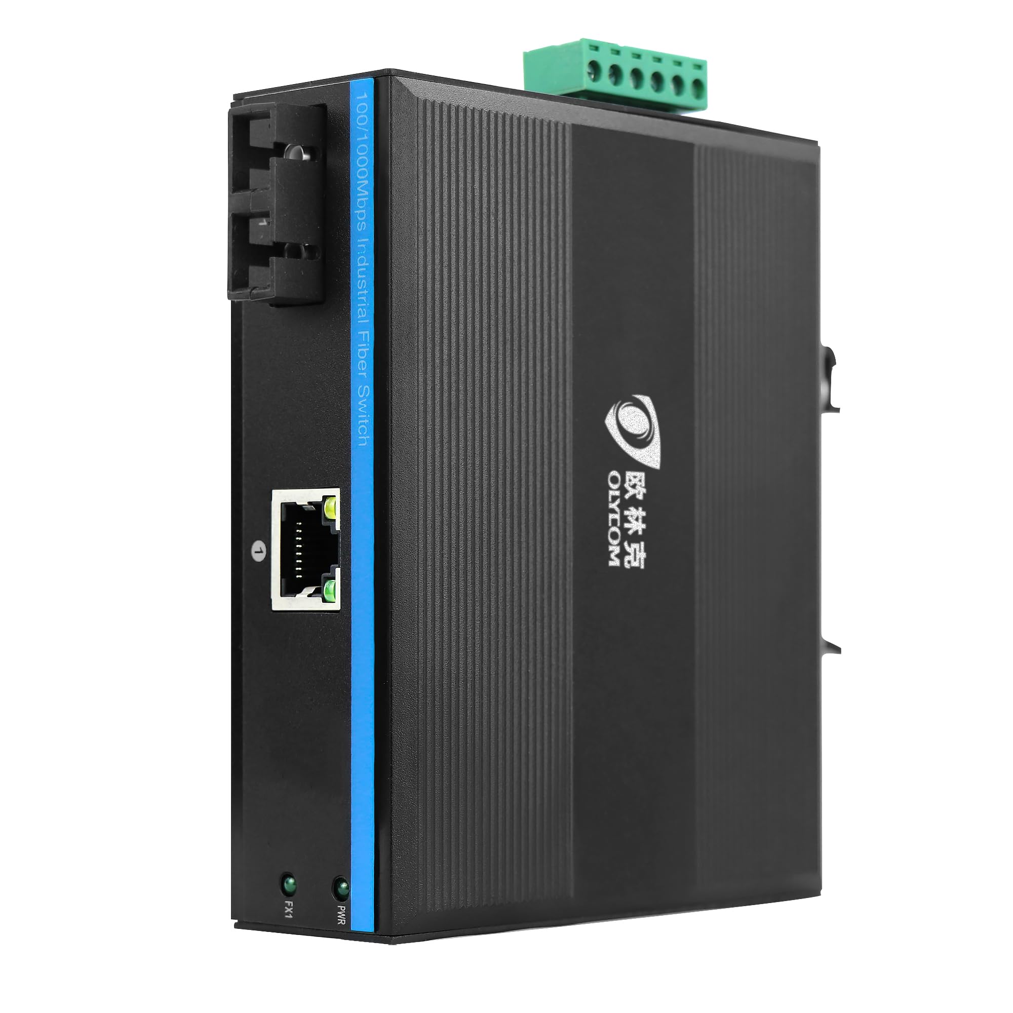 OLYCOM Industrial Grade Fast Ethernet Media Converter SC Fiber 20km, DIN-Rail Mounting Hardened Switch,High Temperature -40°~ 75°C (-40°~ 167°F)