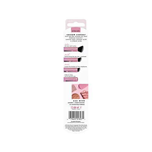 Real Techniques Custom Contour 3-in-1 Brush, Custom Slide For Bronzer & Contour Makeup, 3 Settings For Sheer, Medium, or Focused Application, Travel-Sized Kabuki, Cruelty-Free, 1 Count