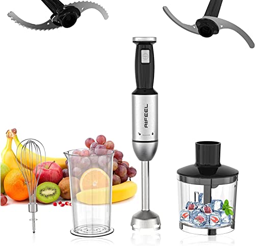AIFEEL Immersion Hand Blender,Handheld Stick Blender with Ice Chopper,Stainless Steel Whisk and Milk Frother for Smoothie, Baby Food, Sauces,Puree, Soup,Milk coffee