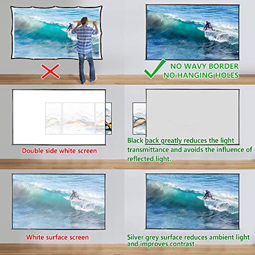 Portable Projector Screen 120 inch with Combined Pole Frame Black Backing Silver Foldable Projection Screen