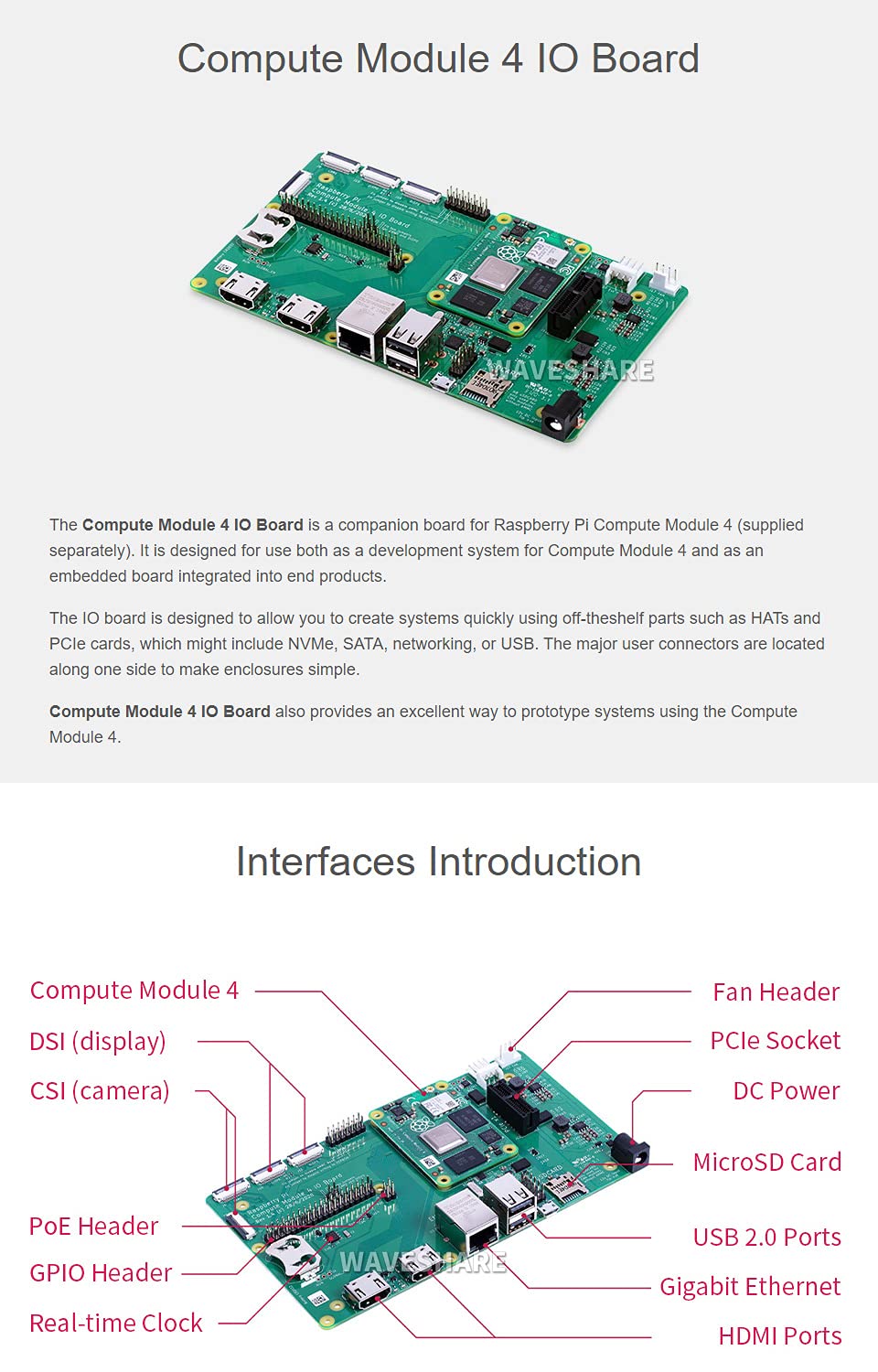 Waveshare Compute Module 4 IO Board Pack with RPi Zero V1.3 Camera Cable 15 CM (No WiFi) Compatible with Raspberry Pi Compute Module 4