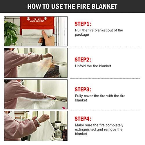2Pack Fire Blanket for Emergency Survival, AQUEENLY Fiberglass Fire Emergency Blanket Fire Shelter Safety Cover for Kitchen, Car, Camping, Grilling, Office, Warehouse (39.4 x 39.4 in)